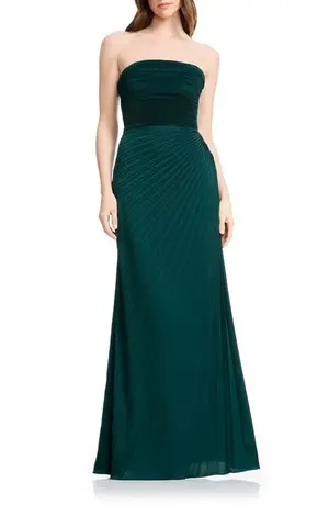 Dress The Population Kinley Accordion Pleat Strapless Gown - Pine