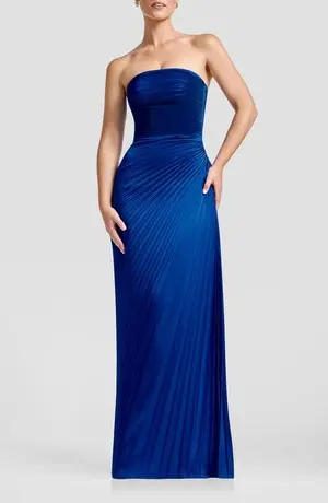 Dress The Population Kinley Accordion Pleat Strapless Gown - Sapphire
