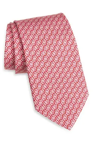 FERRAGAMO Trofeo Gancini Silk Neck Tie - Rosso/rosa