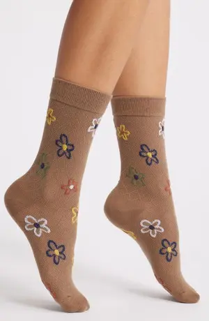 CASA CLARA Waverly Floral Crew Socks - Brown Floral