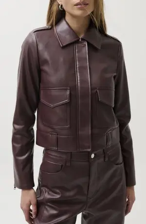 PISTOLA Faux Leather Crop Jacket - Cabernet