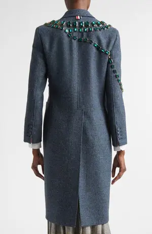 Thom Browne Windowpane Tweed Trompe L'oeil Swarovski Crystal Long Jacket