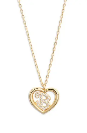 Argento Vivo Heart Cubic Zirconia Initial Pendant Necklace Gold B