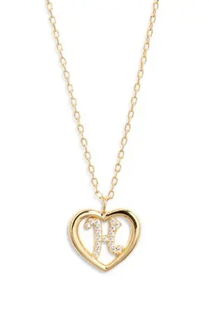 Argento Vivo Heart Cubic Zirconia Initial Pendant Necklace - Gold H