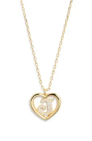Argento Vivo Heart Cubic Zirconia Initial Pendant Necklace - Gold J