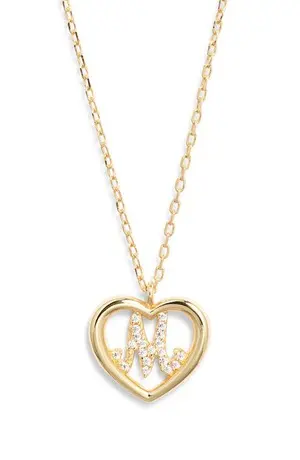 Argento Vivo Heart Cubic Zirconia Initial Pendant Necklace - Gold M