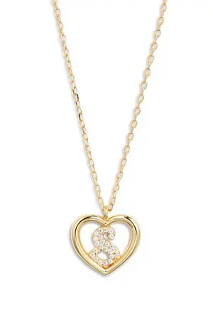 Argento Vivo Heart Cubic Zirconia Initial Pendant Necklace - Gold S