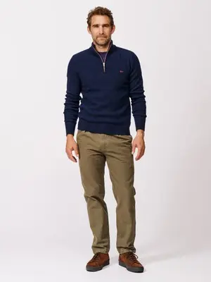 AUBIN Pepper Lambswool Zip Neck Sweater - Navy