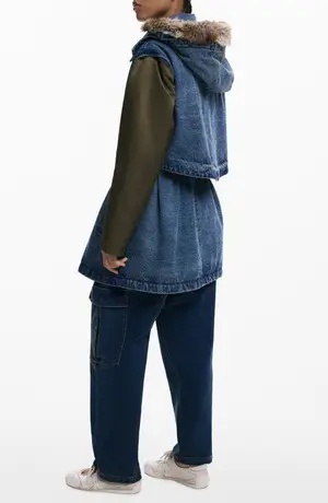 Desigual Denim Parka With Removable Hood And Sleeves