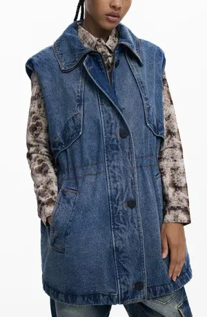 Desigual Denim Parka With Removable Hood And Sleeves