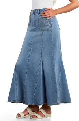 WASH LAB DENIM Denim Maxi Skirt - Cheer Blue