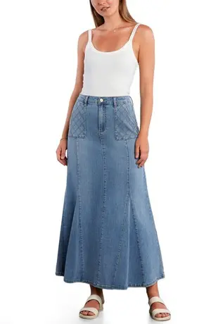 WASH LAB DENIM Denim Maxi Skirt - Cheer Blue