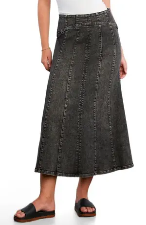 WASH LAB DENIM Denim Midi Skirt - Soft Grey