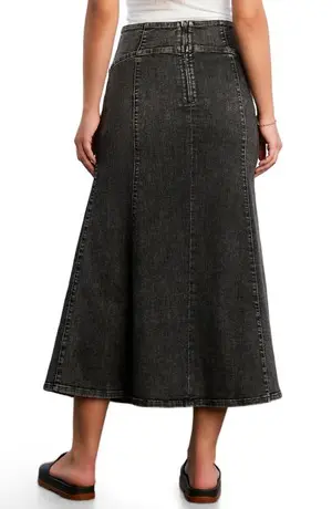 WASH LAB DENIM Denim Midi Skirt - Soft Grey
