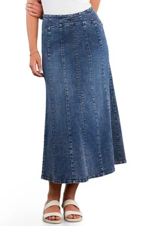 WASH LAB DENIM Denim Midi Skirt Split Blue