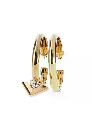 Valentino Garavani V-logo Metal And Crystal Hoop Earrings - Gold