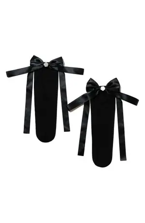 STEMS Satin Bow Sheer Crew Socks - Black