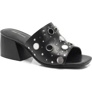 Free People Mirage Studded Block Heel Sandals - Black Leather