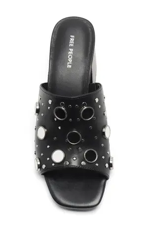 Free People Mirage Studded Block Heel Sandals - Black Leather