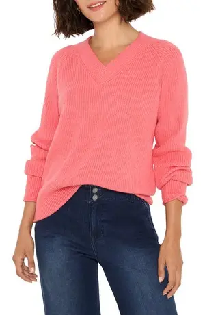 NIC+ZOE Shaker Stitch V-neck Sweater - Snapdragon