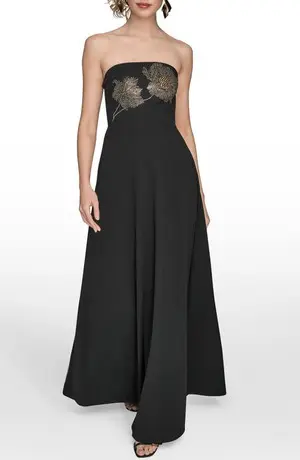 Donna Karan New York Beaded Floral Strapless Gown