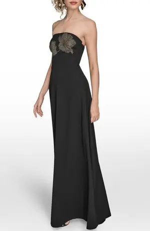 Donna Karan New York Beaded Floral Strapless Gown