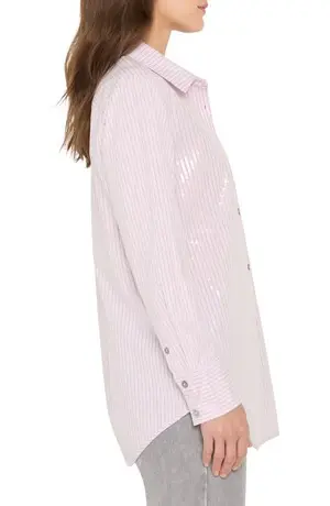 NIC+ZOE Sequin Striped Button-up Shirt - Pink Multi