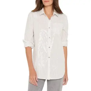 NIC+ZOE Sequin Striped Button-up Shirt - White Multi