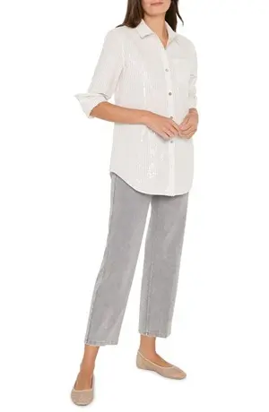 NIC+ZOE Sequin Striped Button-up Shirt