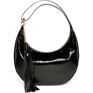 AIMEE Bloom Bean Bag Leather Moon Bag - Black Crinkle Patent