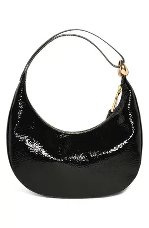 AIMEE Bloom Bean Bag Leather Moon Bag - Black Crinkle Patent