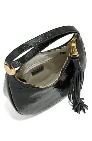 AIMEE Bloom Bean Bag Leather Moon Bag - Black Crinkle Patent