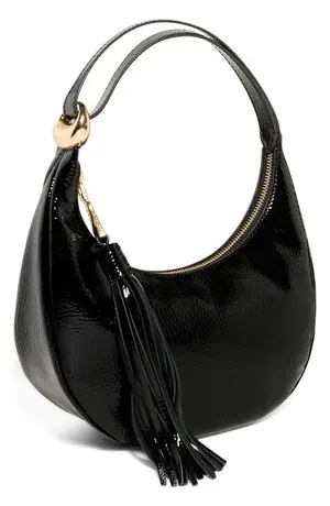 AIMEE Bloom Bean Bag Leather Moon Bag - Black Crinkle Patent