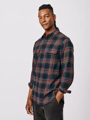 AUBIN Crowle Button Up Flannel Shirt - Black Check