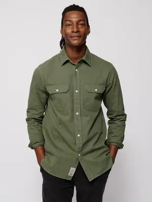 AUBIN Normanby Button Up Shirt - Dark Khaki