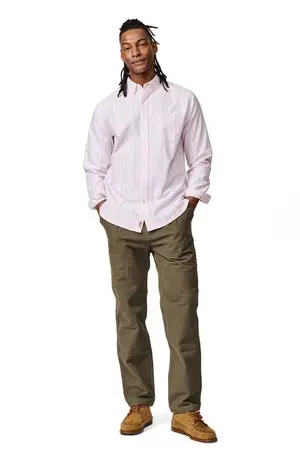 AUBIN Aldridge Oxford Button Down Shirt - Pink/yellow/khaki Stripe