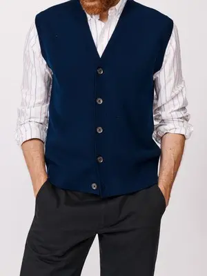 AUBIN Portman 100% Wool Waistcoat - Navy