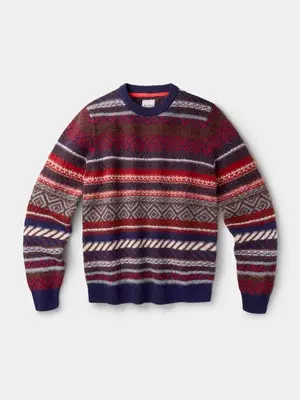 AUBIN Fair Isle Crew Neck Wool Sweater - Navy/red Mix