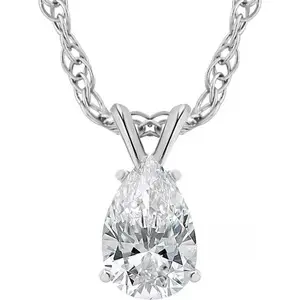 BLISS DIAMOND 1ct Pear Solitaire Lab Grown Diamond Pendant Necklace 14k Gold - 14k White Gold