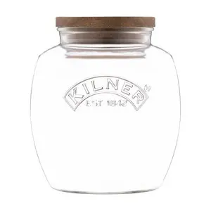KILNER Universal Glass Storage Jar With Wooden Lid And Silicone Seal - 6.9 In