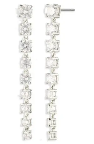 Marchesa Cubic Zirconia Linear Drop Earrings - Silver