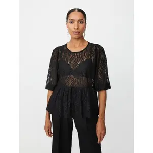 MASAI COPENHAGEN Lace Peplum Top With Puff Sleeves