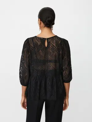 MASAI COPENHAGEN Lace Peplum Top With Puff Sleeves