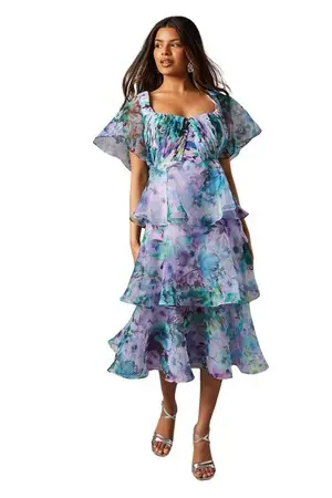 Coast Petite Organza Tiered Dress - Teal