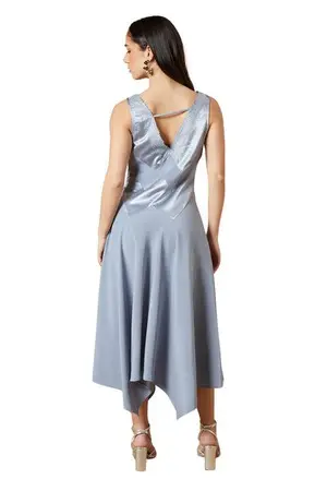 OASIS V-neck Mesh Asymmetric Midi Dress