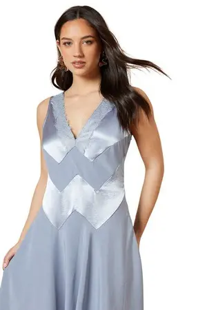OASIS V-neck Mesh Asymmetric Midi Dress