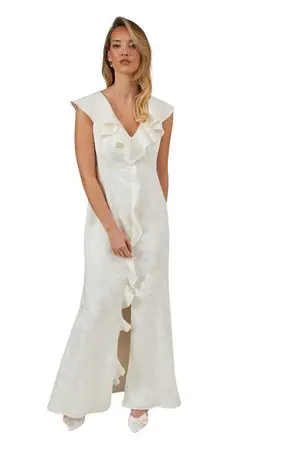 OASIS Satin Jacquard V-neck Bridesmaid Dress - Champagne