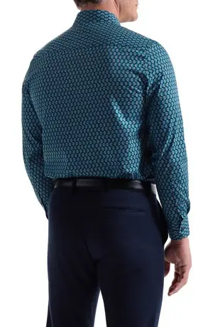 Bugatchi Julian Shaped Fit Geo Print Button-up Shirt - Teal