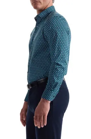 Bugatchi Julian Shaped Fit Geo Print Button-up Shirt - Teal
