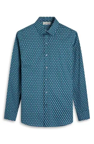 Bugatchi Julian Shaped Fit Geo Print Button-up Shirt - Teal